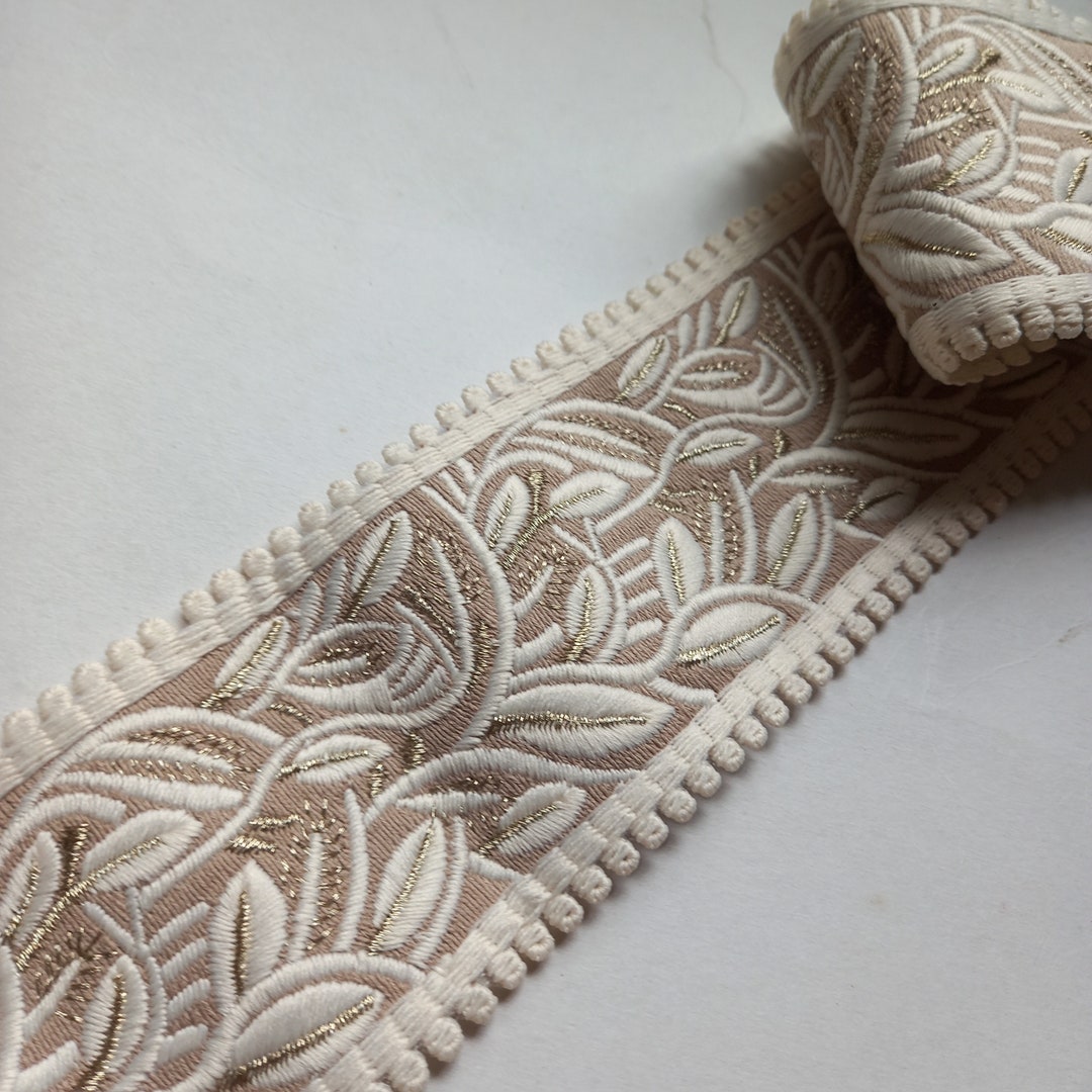 Beige Trim for Curtains Drapery by the Yard, Taupe Leaves Fabric ...
