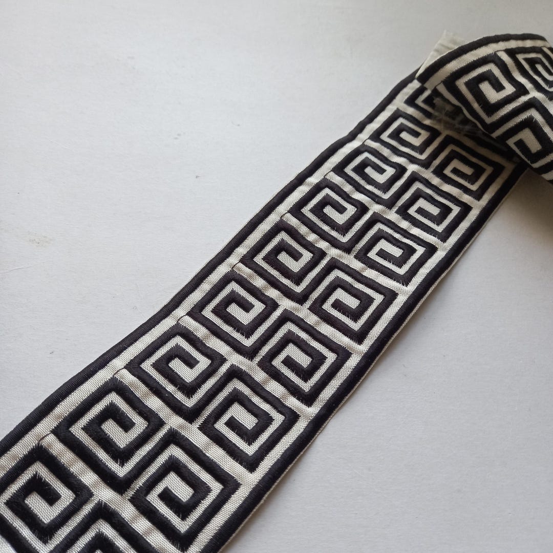 Black Greek Tile Fabric Trim for Curtains Drapery Yard 2 1/2" 60mm ...