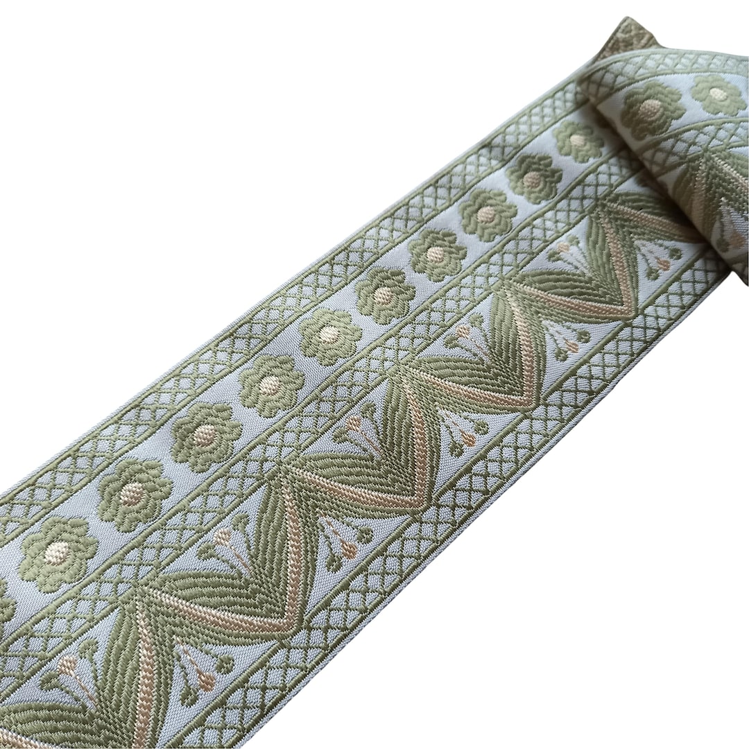 Green Floral Curtain Trim 2 3/4 Inch: Designer Drapery Ribbon Edging ...