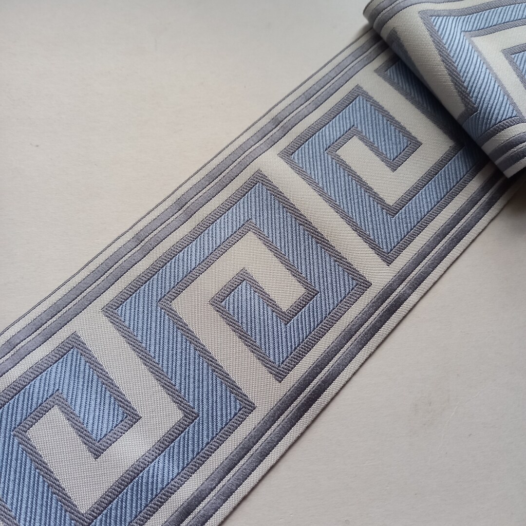 Curtain Trim Light Blue Greek for Drapery, Greece Key Fabric Ribbon ...