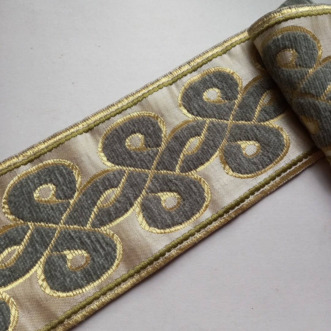 Drapery Curtain Trim Gray Celtic Knot, Gold Fabric Trimming Ribbon for ...