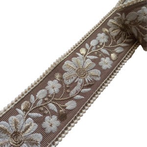 Tan Floral Curtain Trim for Drapery Yard, 2 1/2" 60mm Embroidered ...