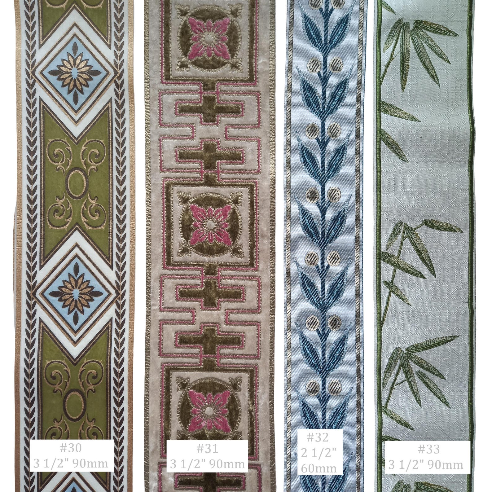 Green Drapery Trim Tape 2 1/2 - 3 1/2 Inch, Wide Curtain Border Edging ...