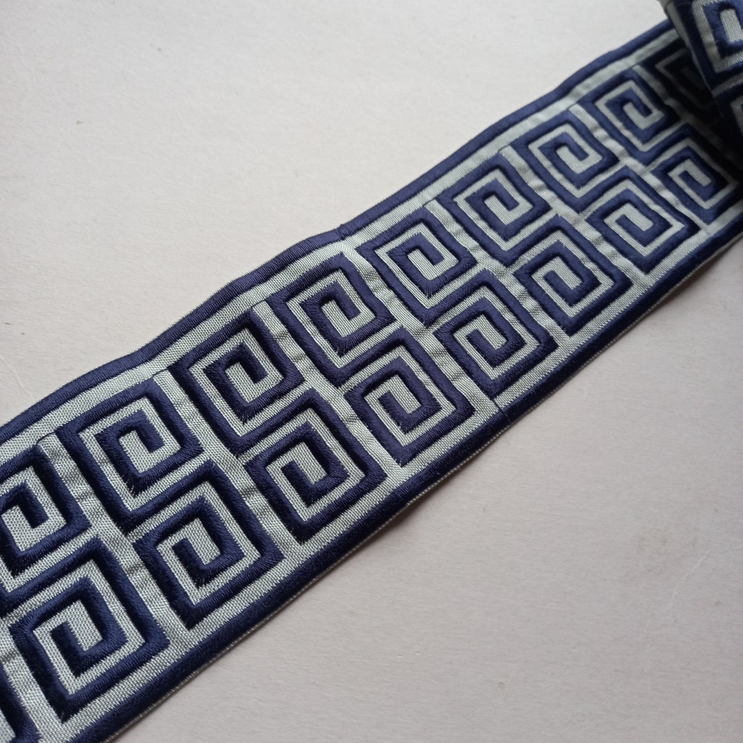 Drapery Trim Blue Retro Greek for Curtain, Navy Fabric Ribbon Trimming ...