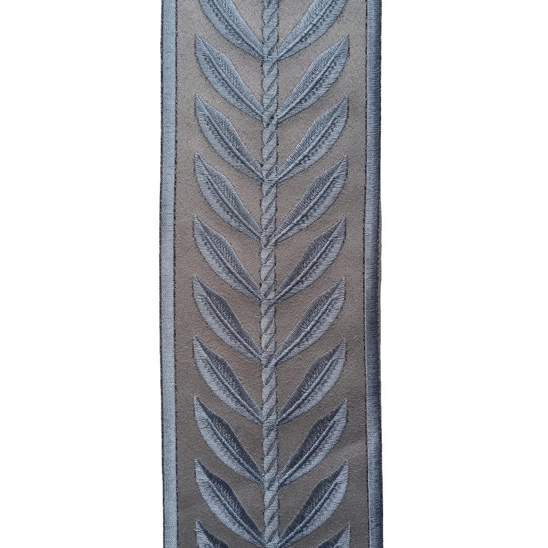 Light Blue Crest Curtain Drapery Trim on Pale Gray Suede Fabric 3 1/2 ...