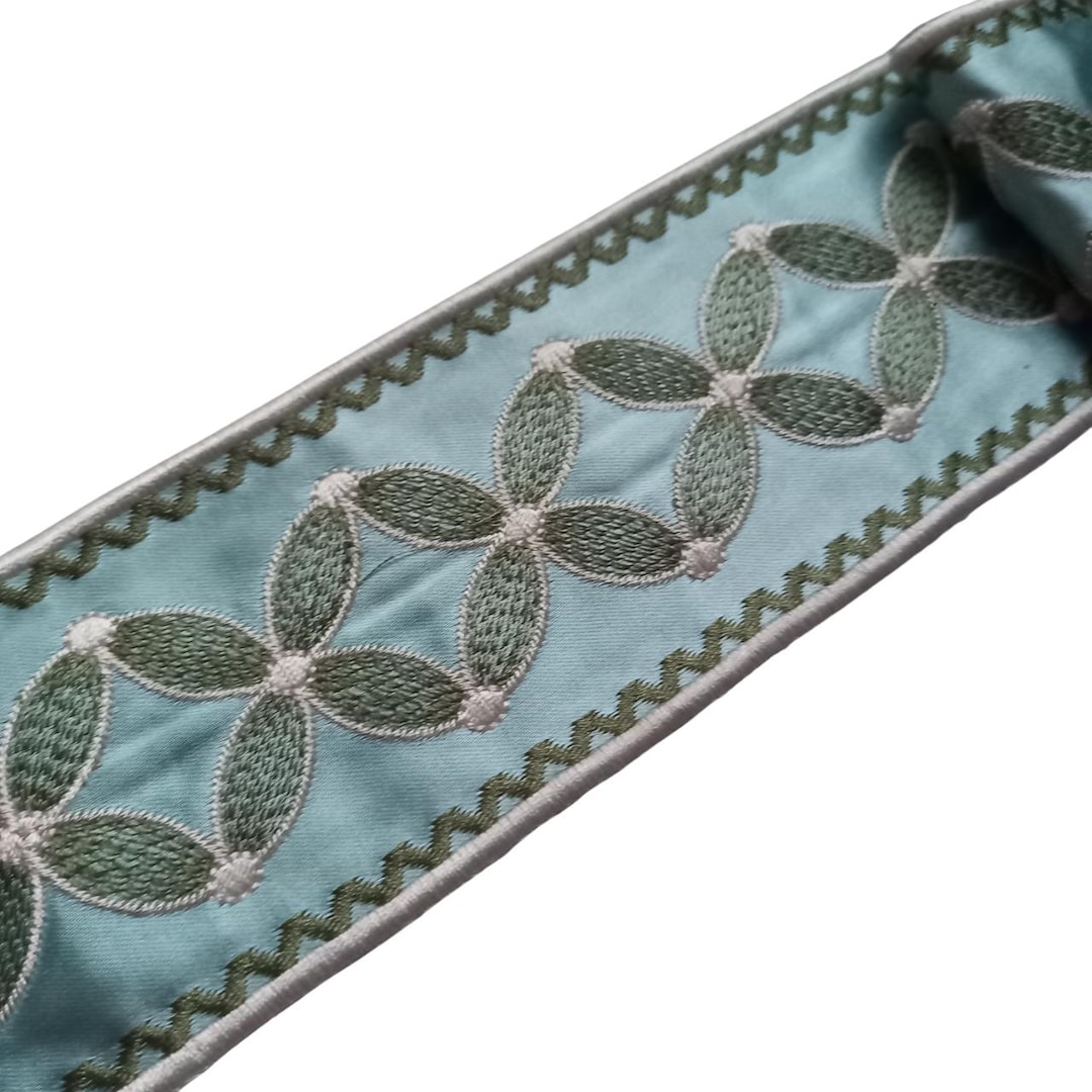 Green Teal Circle Fretwork Fabric Trim, Upholstery Edging 2 3/4 Inch ...