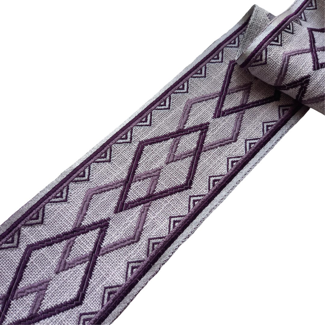 Purple Geometric Embroidered Curtain Trim: Cotton Linen Drapery Edging ...