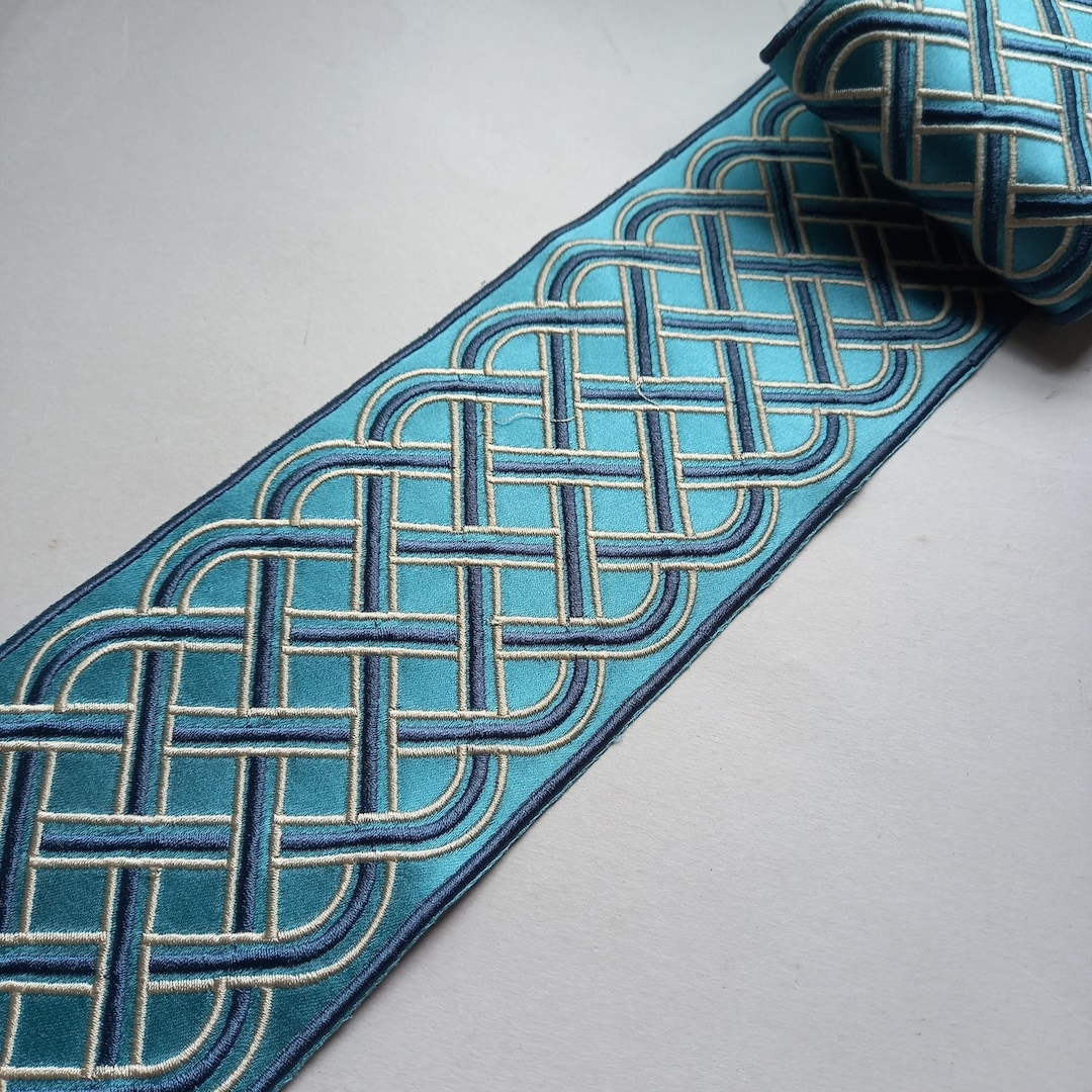 Blue Teal Celtic Curtain Drapery Trim 4 Inch 95mm: Fabric Edging Tape ...