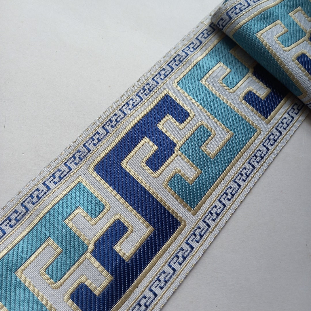 Greek Key Fabric Trim Curtain Drapery Tape, Blue Navy Border Yard ...