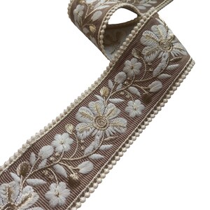 Tan Floral Curtain Trim for Drapery Yard, 2 1/2" 60mm Embroidered ...