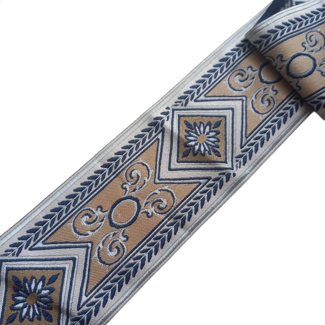 Curtain Fabric Trim Tape Blue Leaves Floral for Drapery Yard, Designer ...