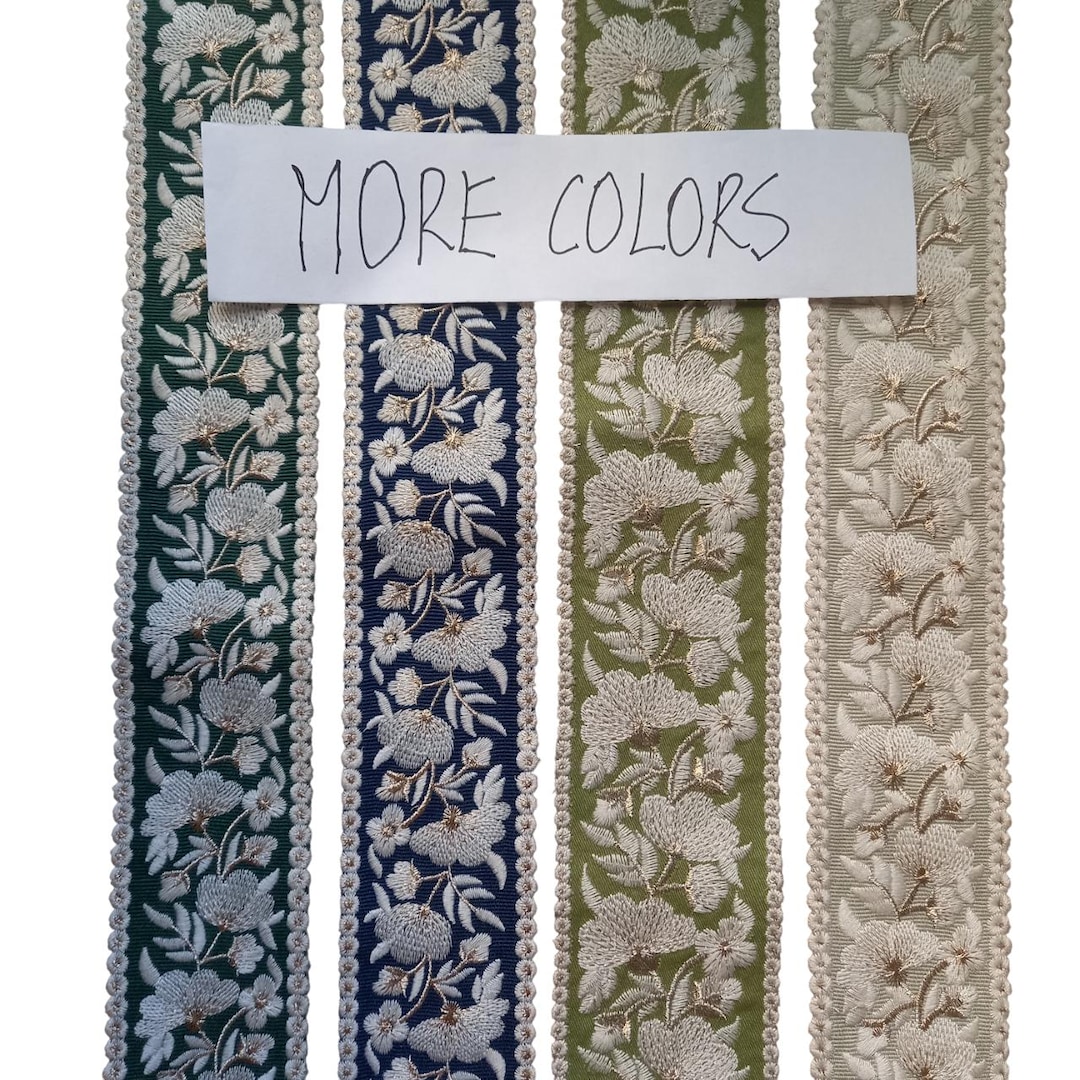 Embroidered Floral Curtain Trim: 2.5 Inch Designer Drapery Fabric ...