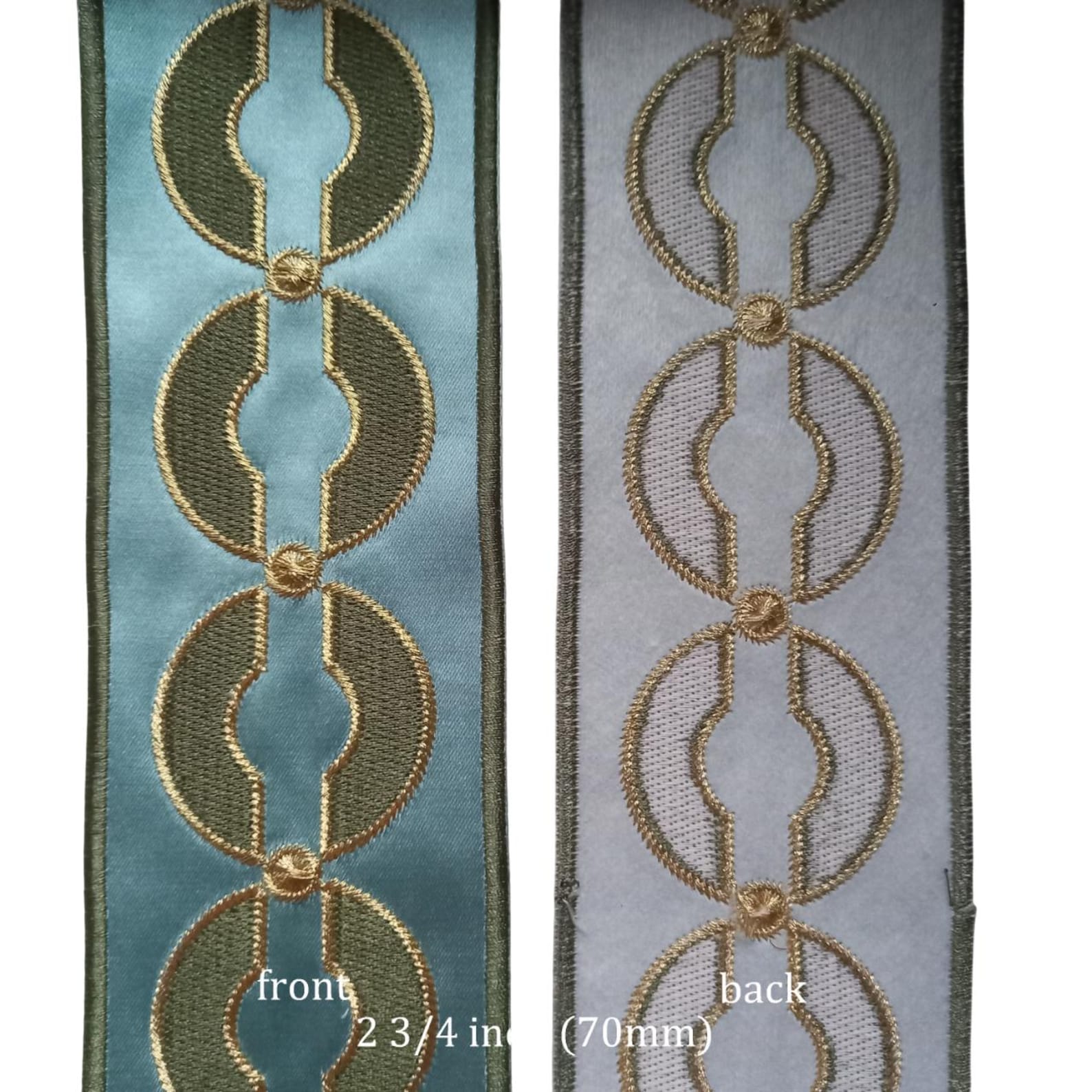 Green Teal Curtain Drapery Fabric Trim Circle, Embroidered Upholstery ...