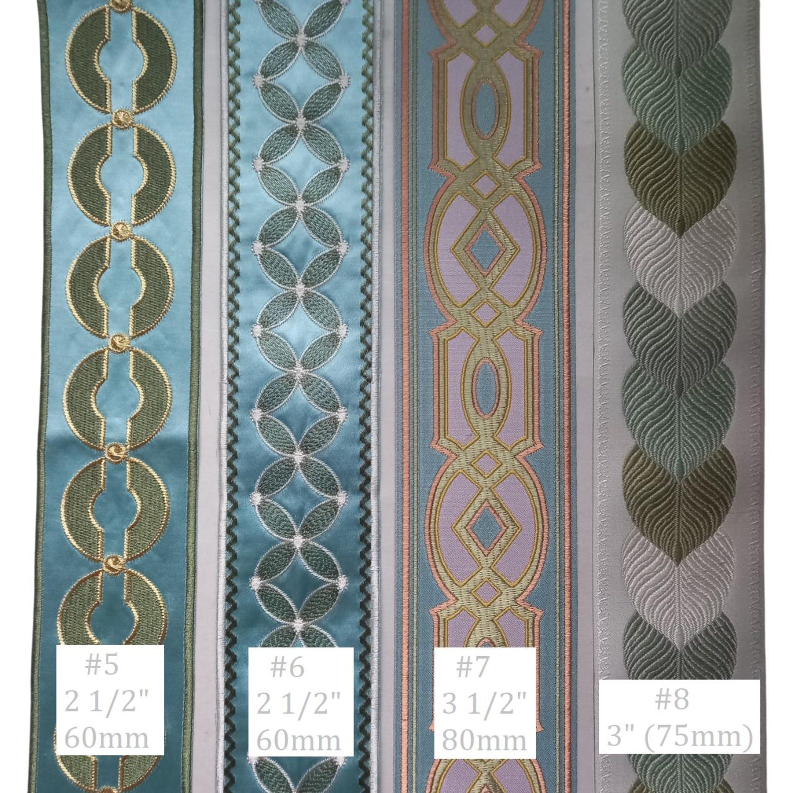 Green Drapery Trim Tape 2 1/2 - 3 1/2 Inch, Wide Curtain Border Edging ...