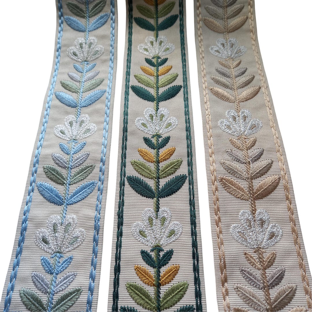 Floral Embroidered Curtain Trim 2.5" 60mm Wide, Leaf Drapery Fabric ...