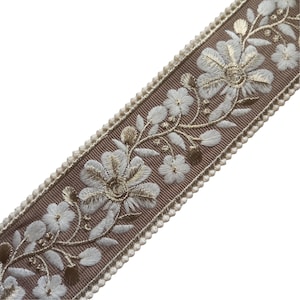 Tan Floral Curtain Trim for Drapery Yard, 2 1/2" 60mm Embroidered ...