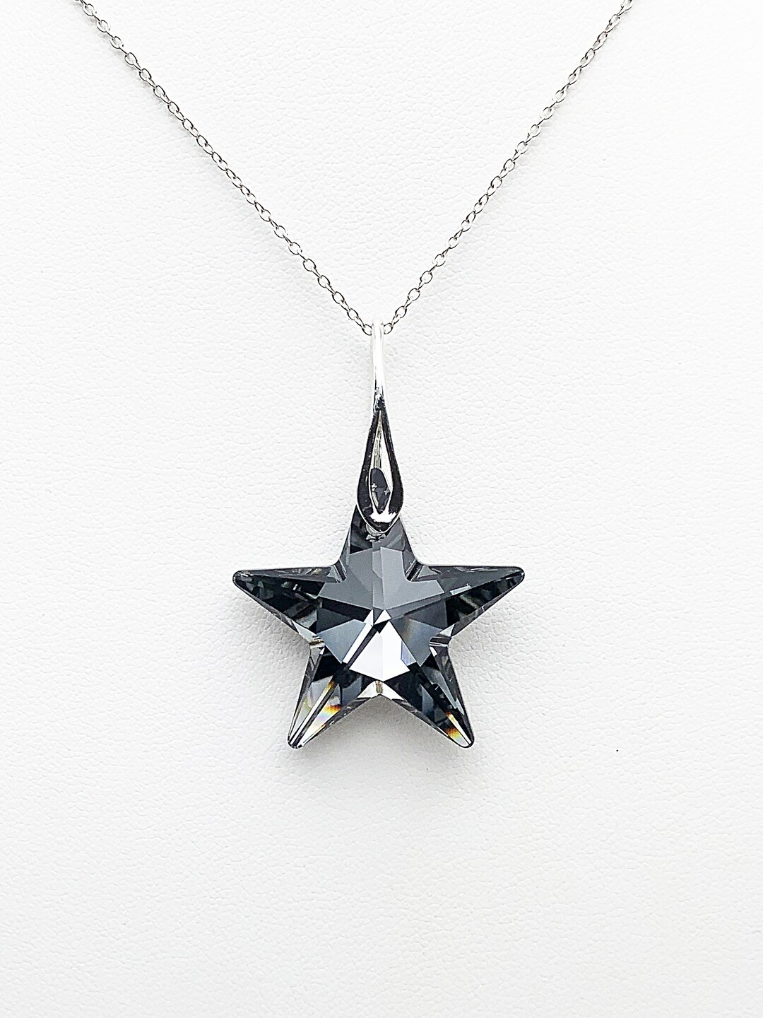 Silver Night Black Swarovski Crystal Star Pendant Necklace on 925 ...