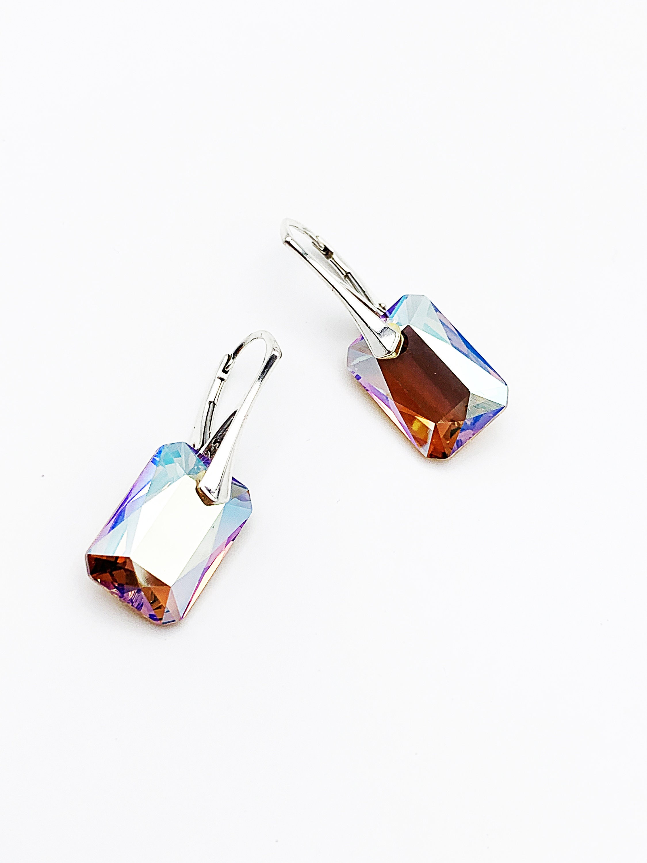 Swarovski Rectangular Rectangular Crystal Earrings Light Brown - Etsy