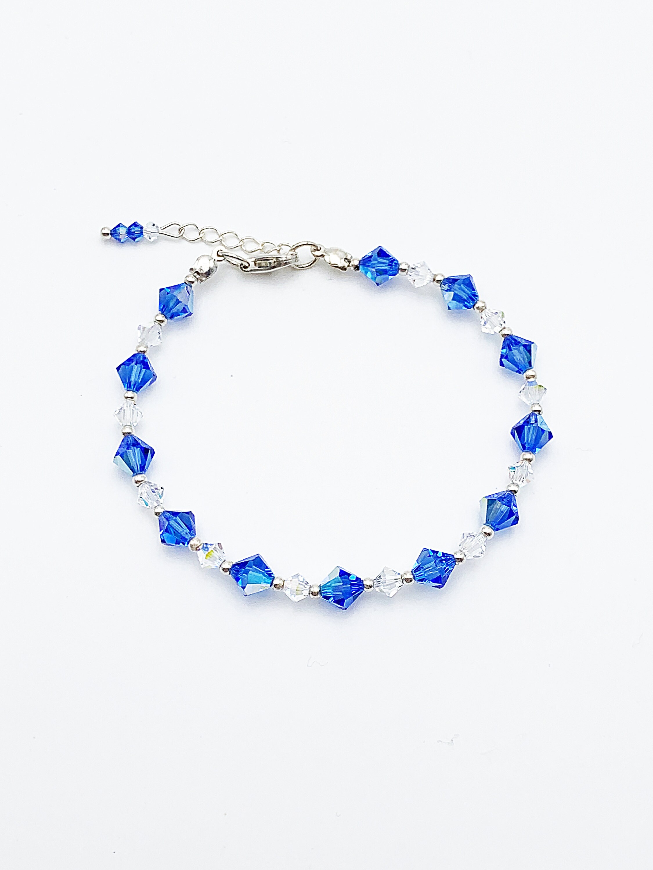 Fine Bracelet in Blue and Transparent Swarovski Crystal Beads Aurora Borealis Sapphire Aurora Borealis Crystal 925 Silver Clasp Etsy UK