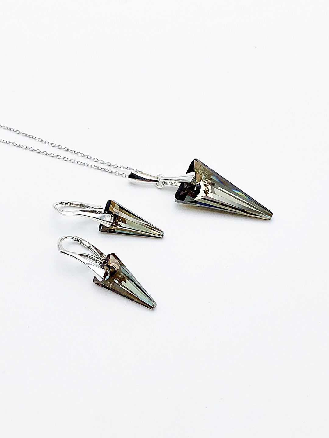 925 Silver Set and Spike Triangle Stones in Swarovski Bronze Crystal ...