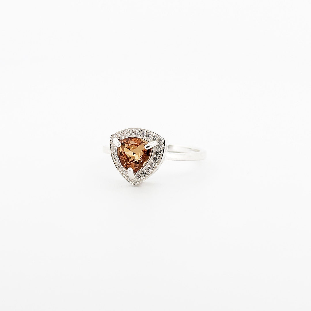 Trilliant Ring, Brown Crystal Triangular Stone, 925 Silver, Crystal ...
