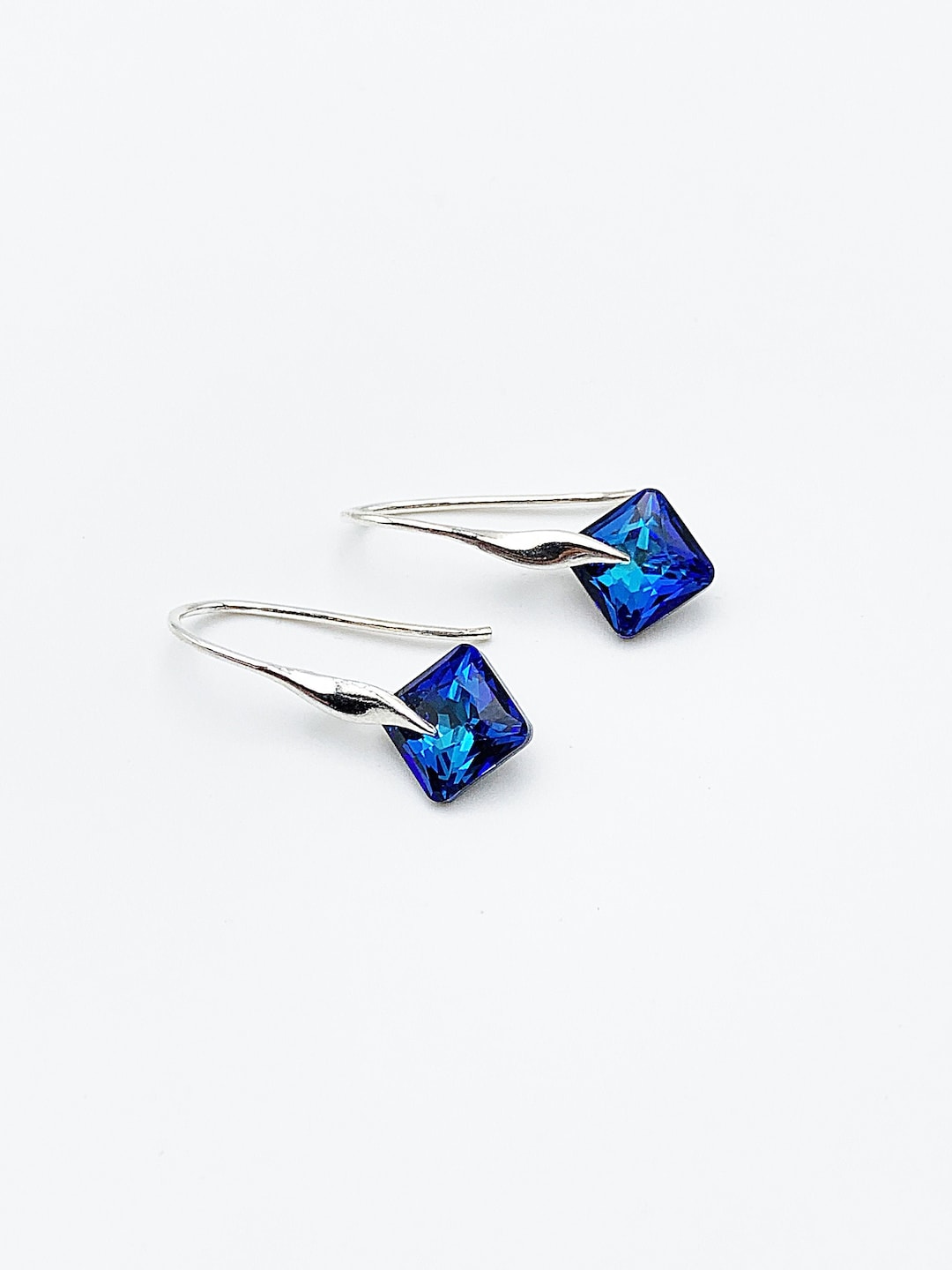 Bermuda Blue Swarovski Crystal Diamond Stone Earrings on 925 Silver ...