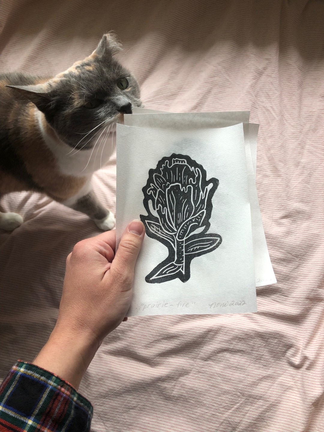 Prairie Fire Linocut Print | Flower Print | Relief Block Print - Etsy