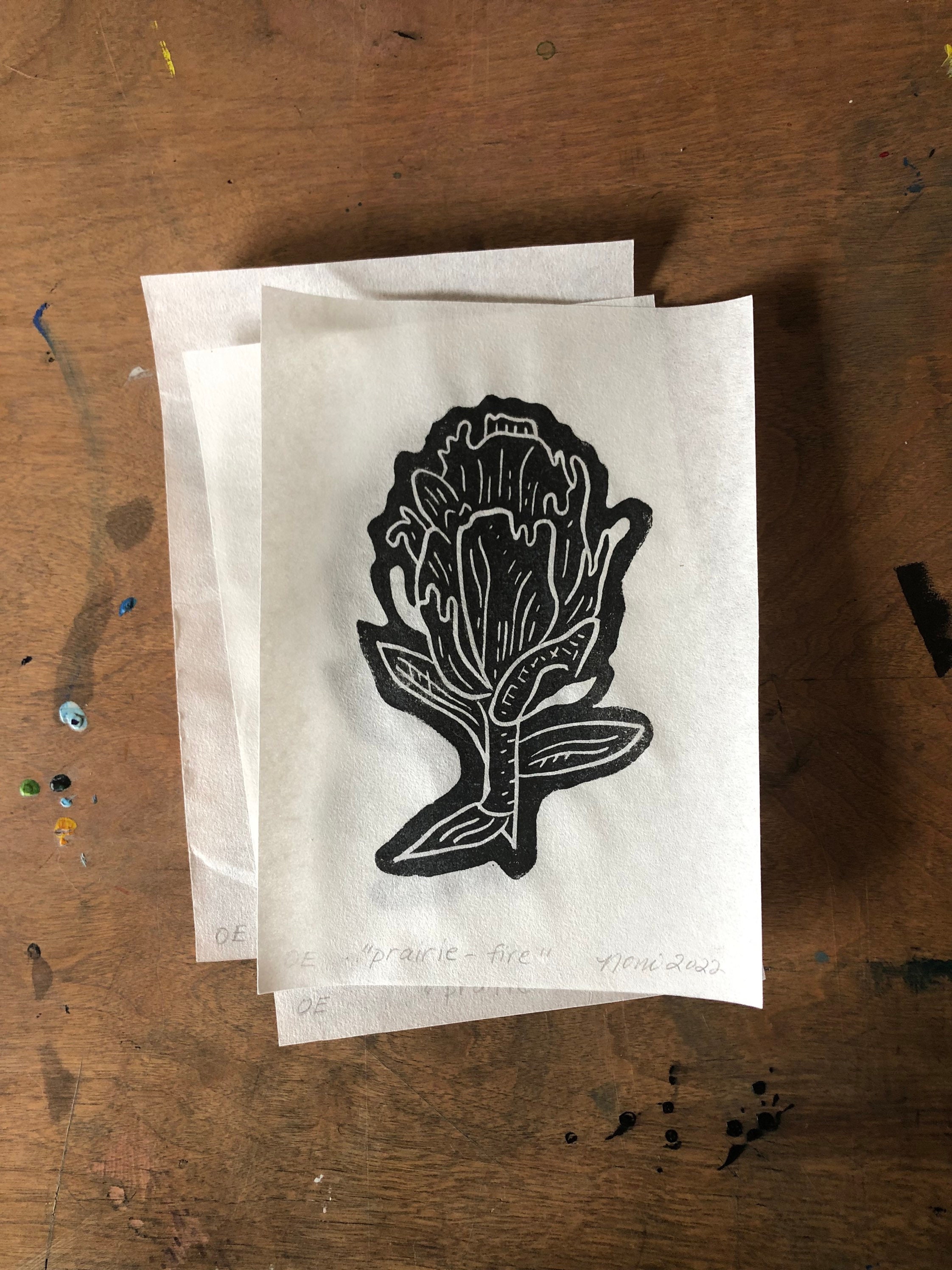 Prairie Fire Linocut Print Flower Print Relief Block Print - Etsy