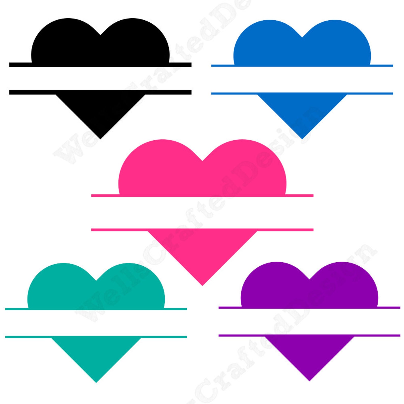 Split Heart Monogram SVG, Split Heart Monogram Frame, Digital Download ...