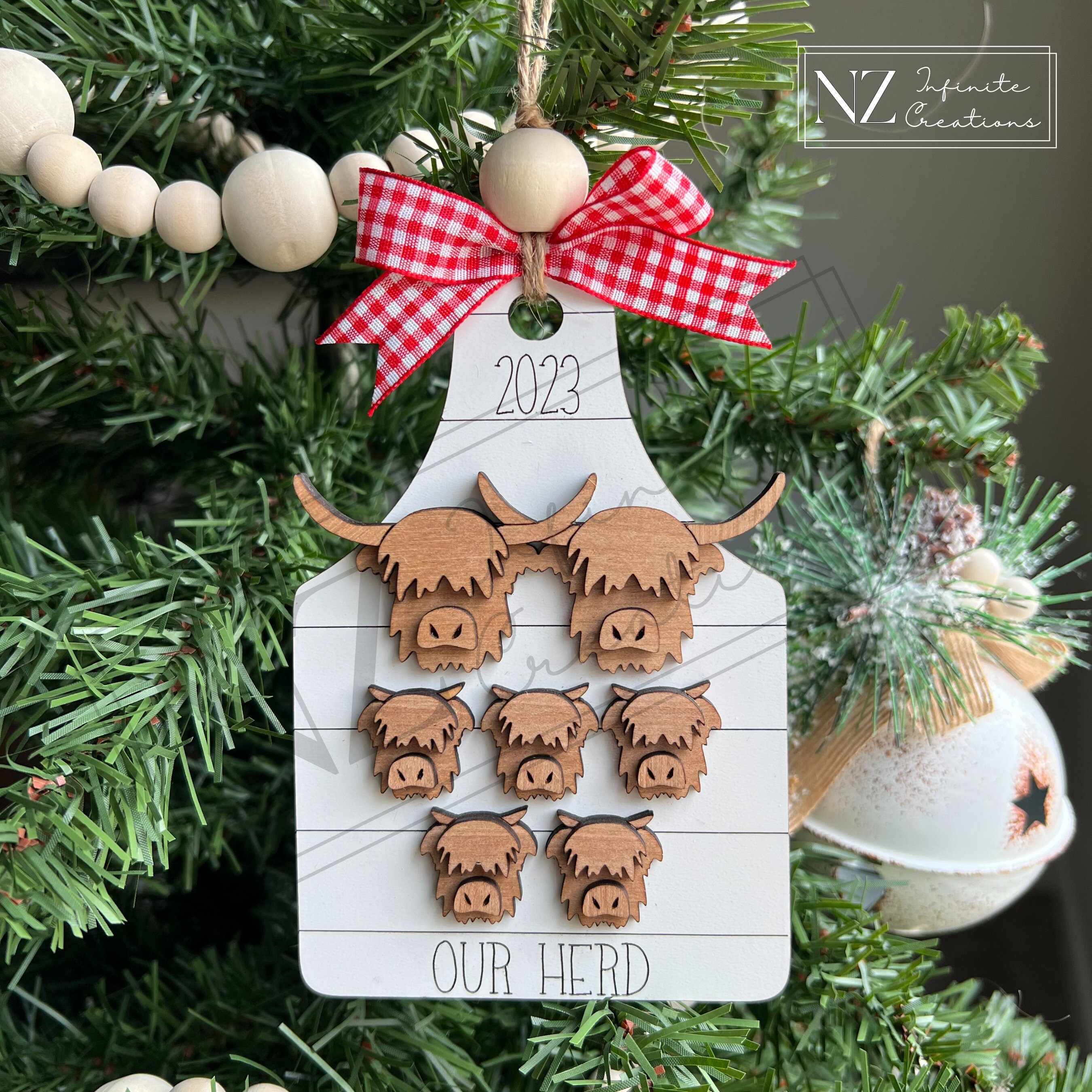 Highland Cattle Family Wooden Cow Tag Ornament | Christmas Ornament ...