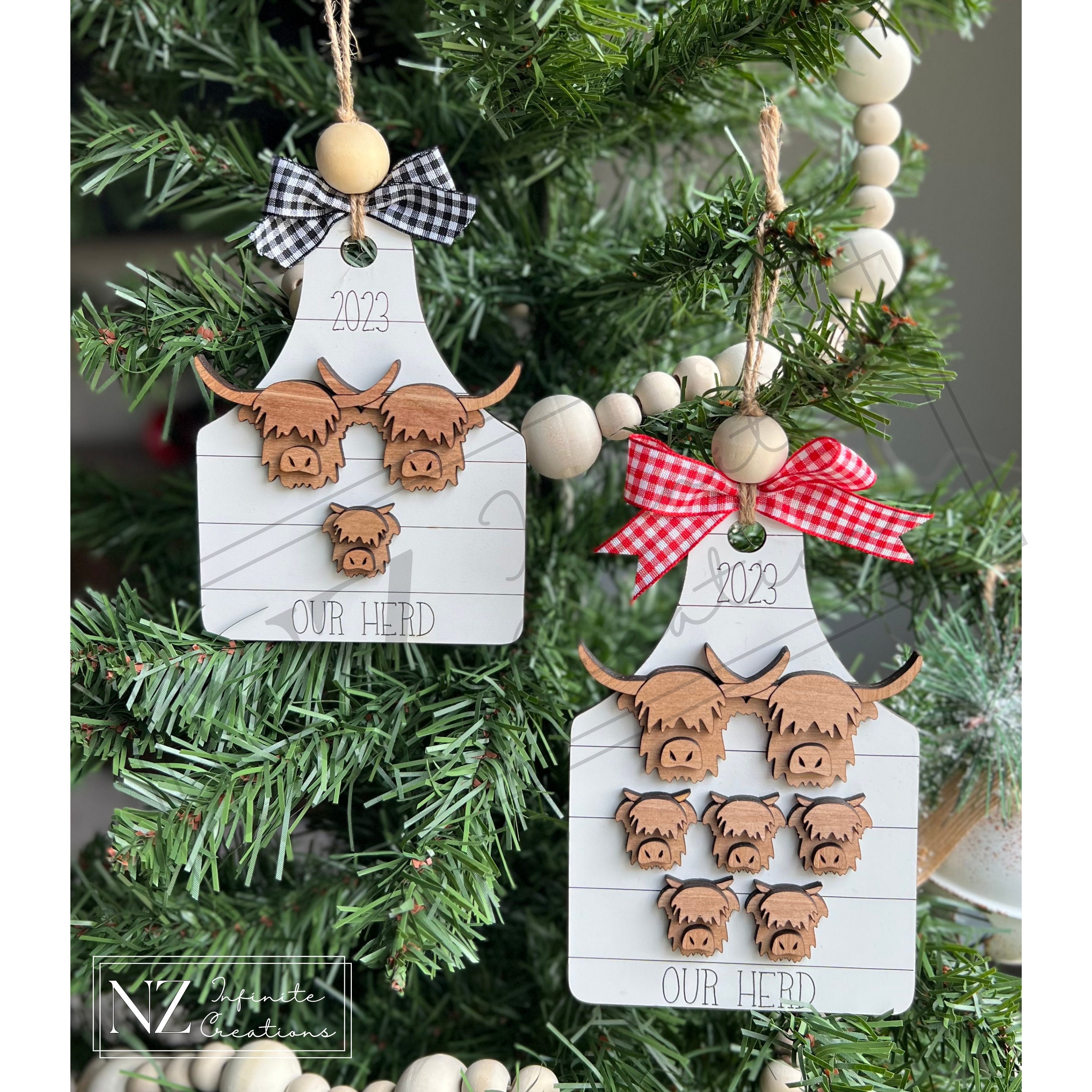 Highland Cattle Family Wooden Cow Tag Ornament | Christmas Ornament ...