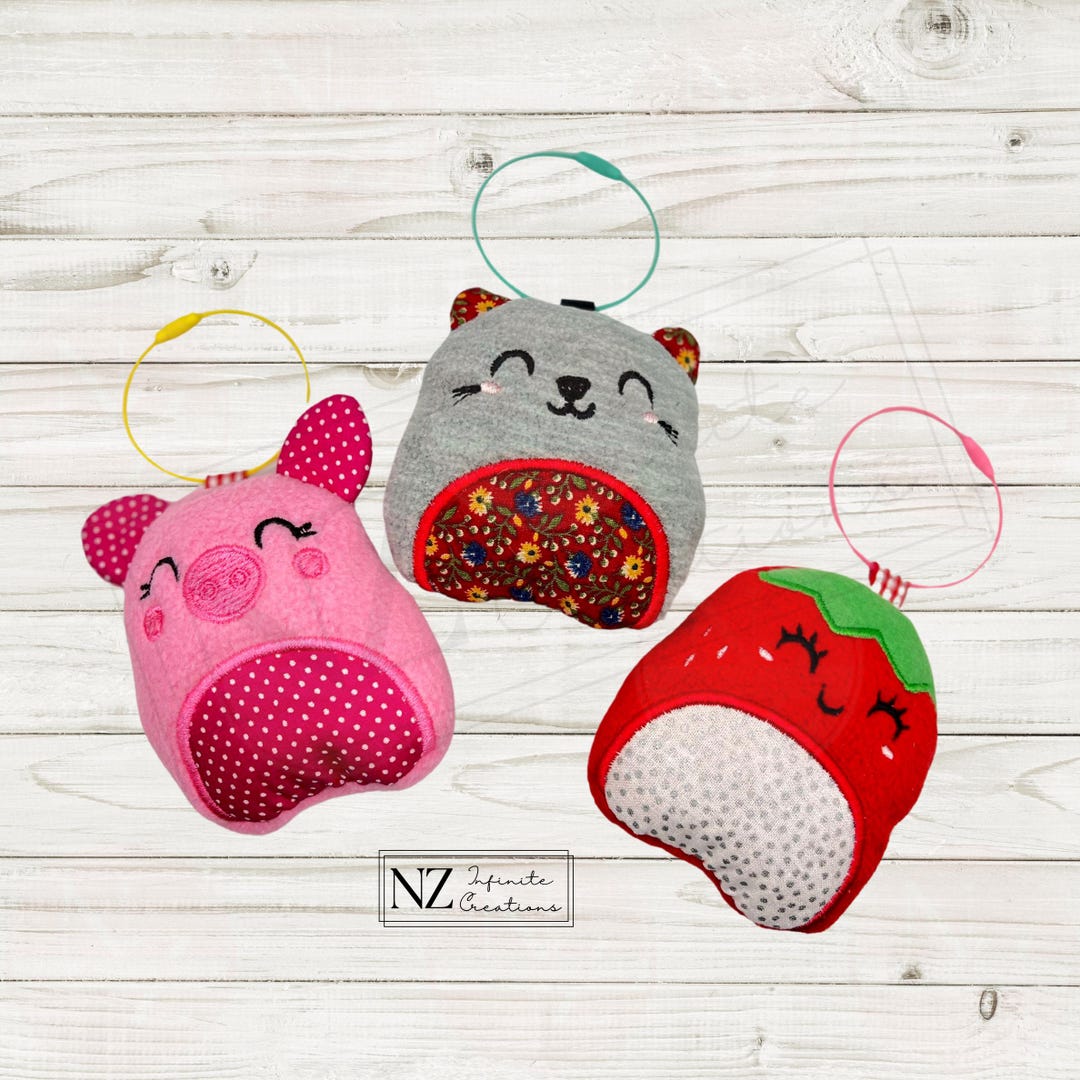 Embroidered Plushie Keychain | Plush Fleece Stuffie Cat, Pig or ...