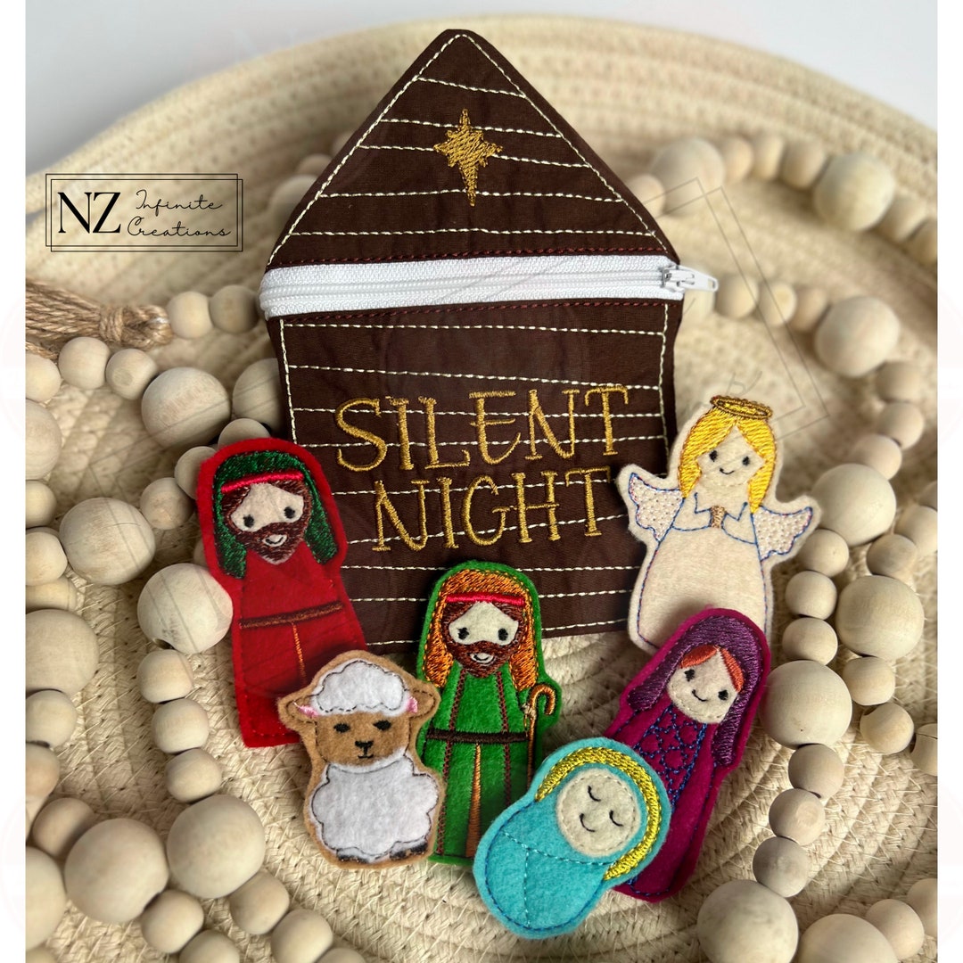 Embroidered Felt Nativity Set – 6 Dolls With Silent Night Bag | Faith ...