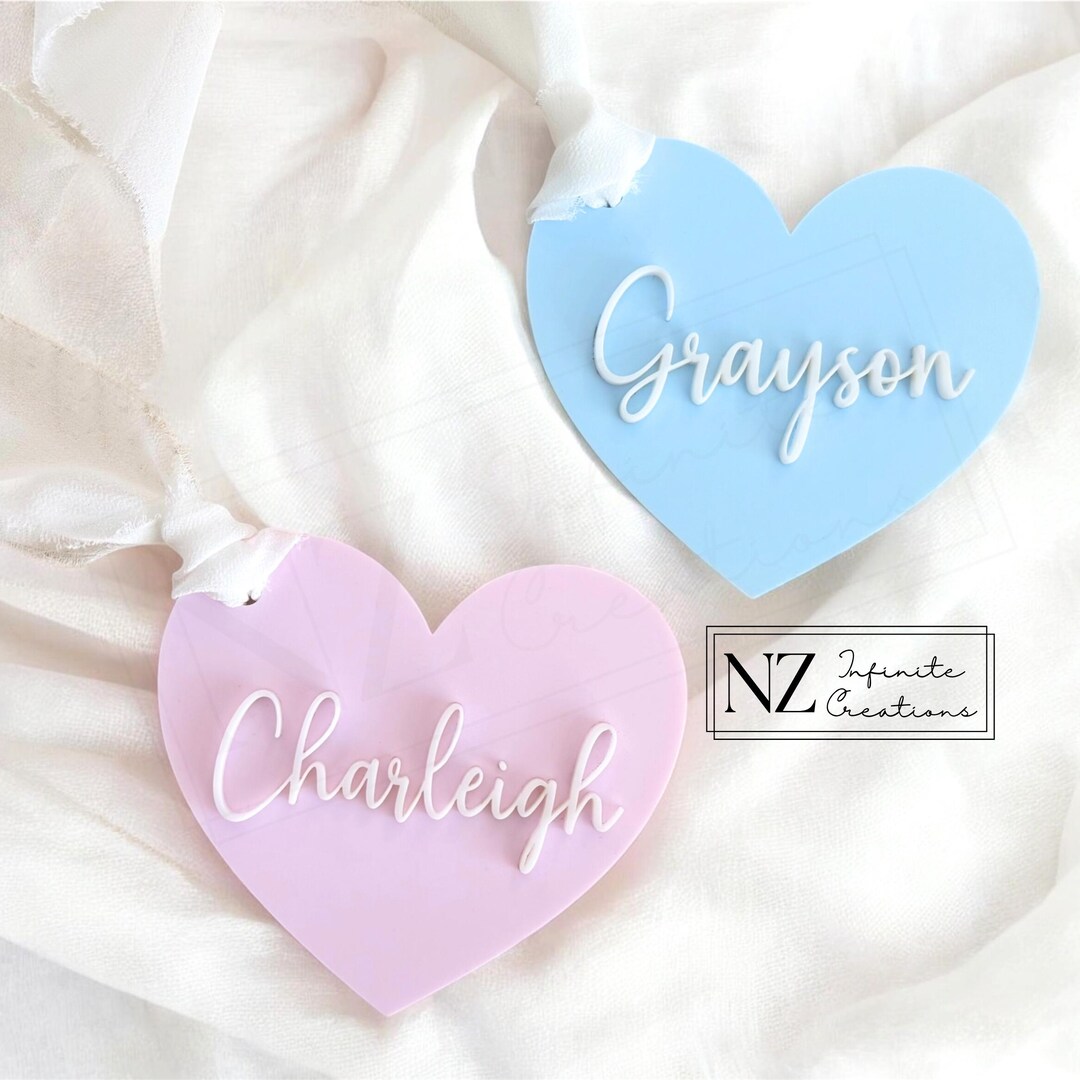 Personalized Heart Name Tag, Custom Acrylic Valentine, Laser Cut Pastel ...