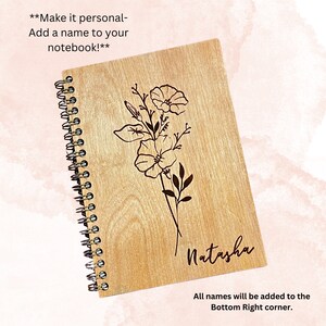 Wooden Laser Engraved Birth Flower Notebook - Personalized Journal With ...