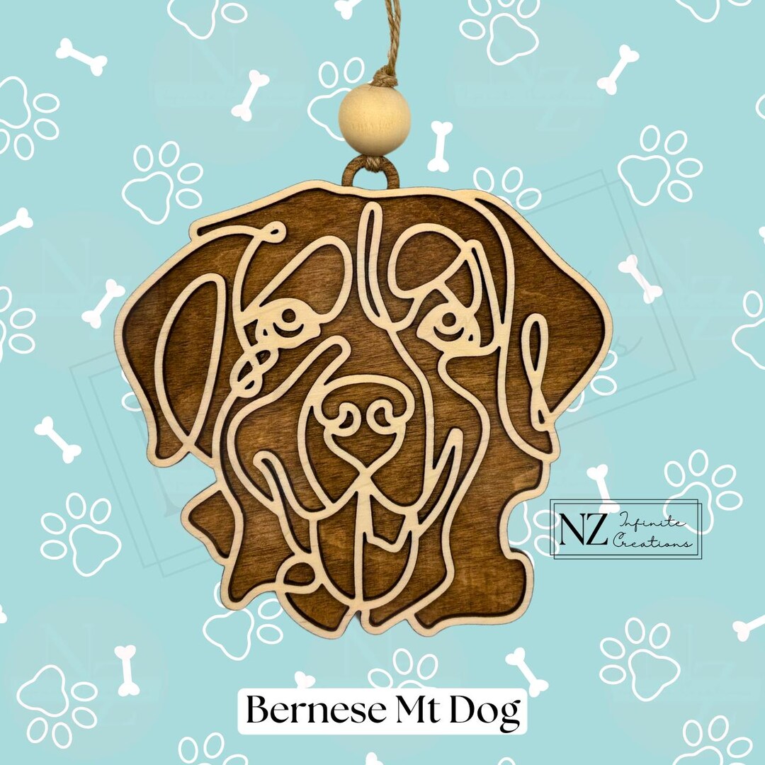Wooden Christmas Ornament - Bernese Mountain Dog Line Art ...