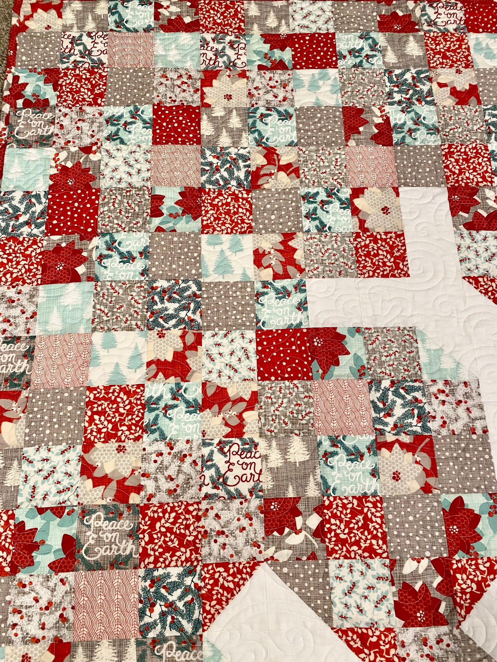 Snowflake Quilt Red Gray & Mint - Etsy