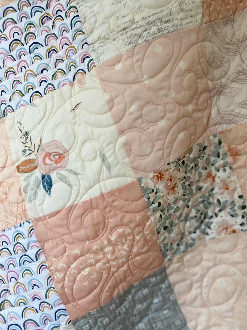 Pink and Gray Rainbow Baby Girl Quilt Minky Back - Etsy