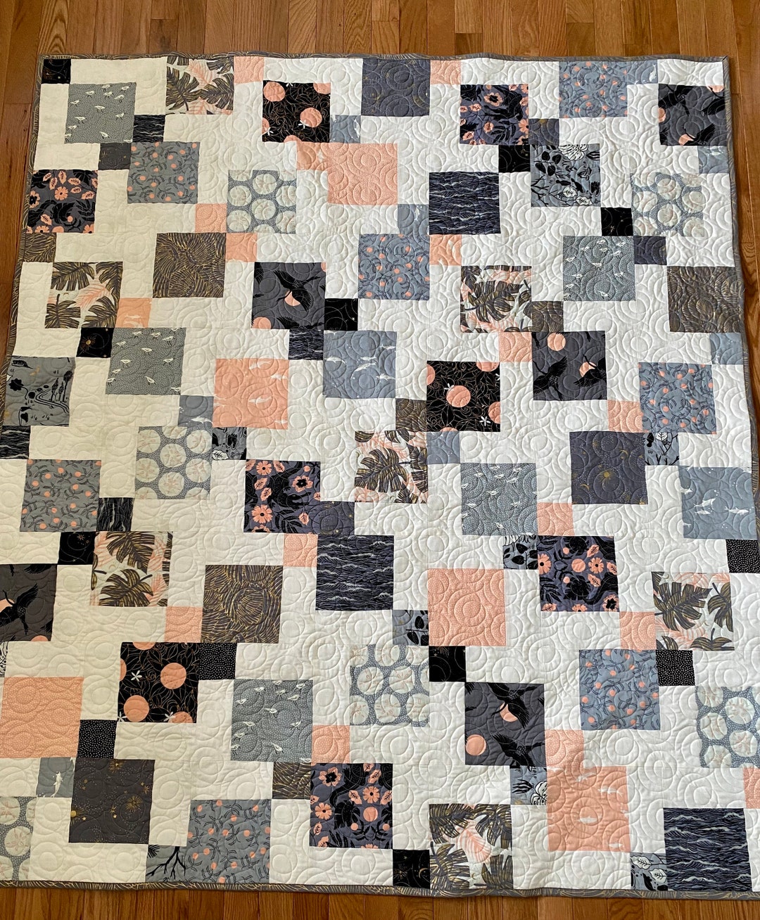 Florida Coastal Palm Leaves Quilt Black & Coral - Etsy