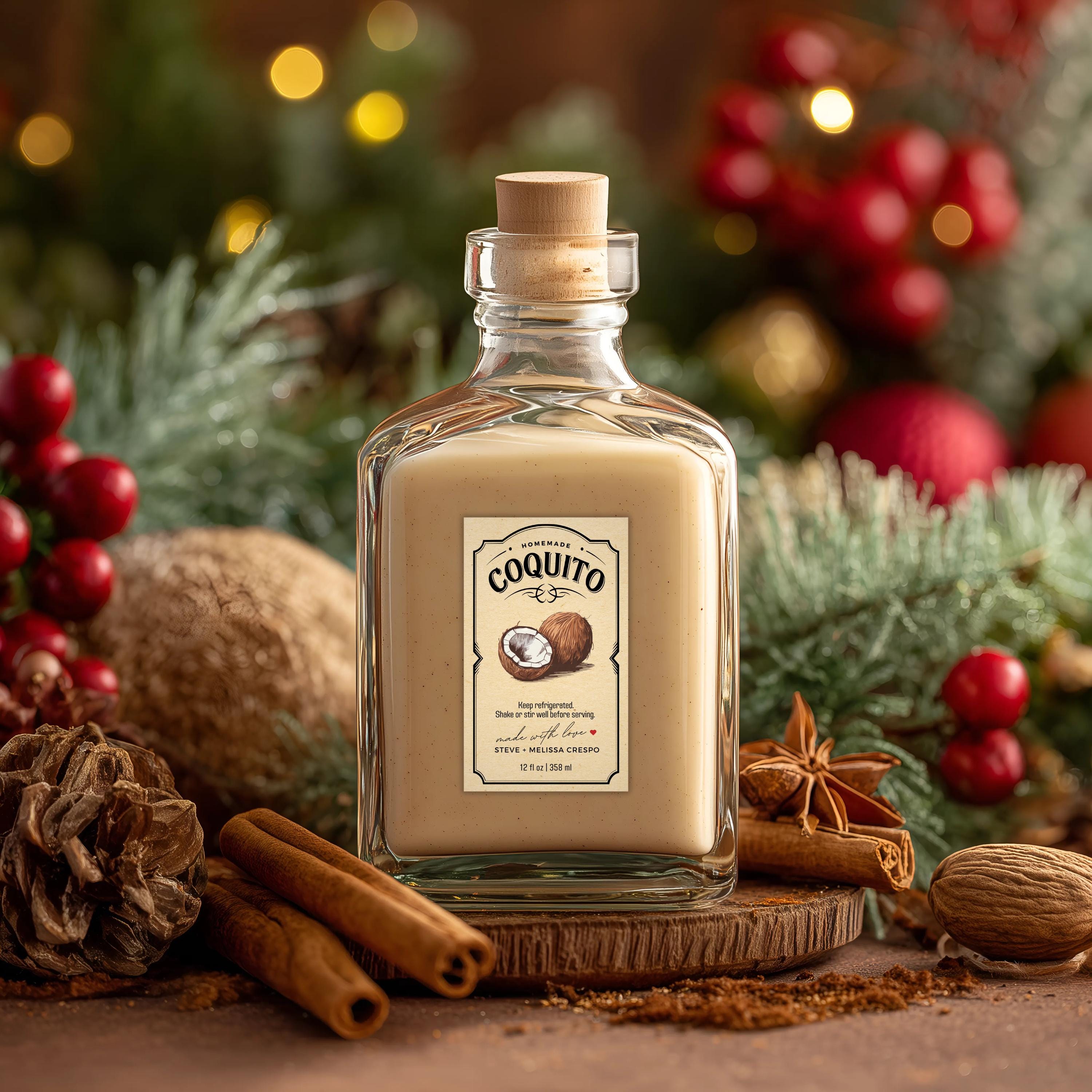 Coquito Bottle Label Template Small Bottles | Editable Canva PDF Front ...