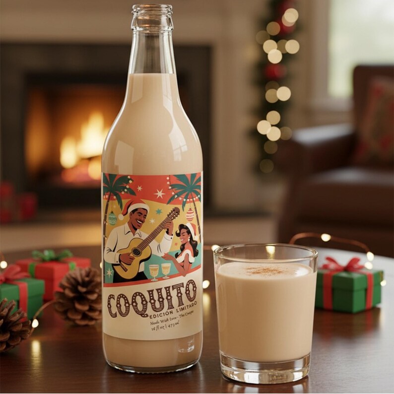 Retro Coquito Label Template | Printable Canva Label | Holiday Bottle ...