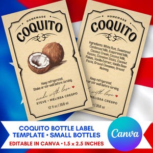 Coquito Bottle Label Template Small Bottles | Editable Canva PDF Front ...