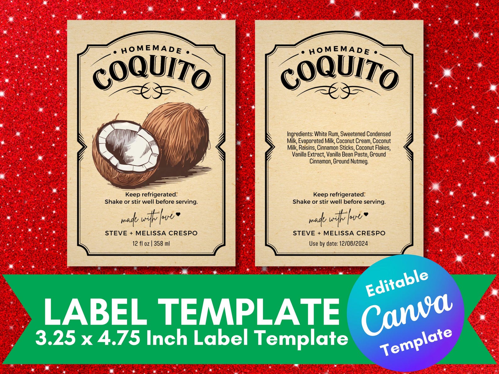 Coquito Bottle Label Template Customizable in Canva, Coquito Labels, - 3.25 X 4.75 Inches for ...