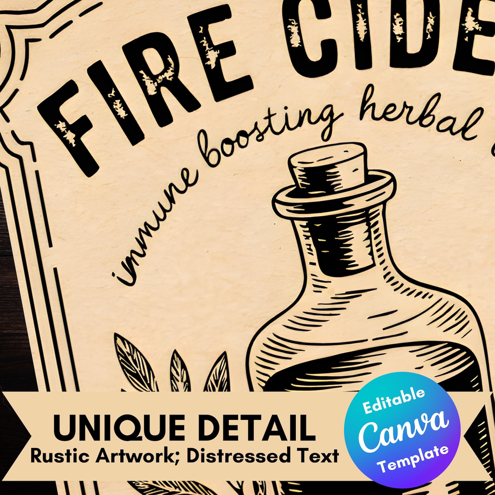Fire Cider Label Template, Front & Back, 2 X 2.5 Inch Editable Canva ...