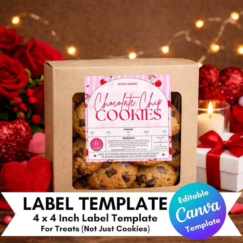 Editable Treat Label Template | 4x4 Bakery Label | Chocolate Chip ...