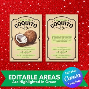 Coquito Bottle Label Template Customizable in Canva, Coquito Labels ...