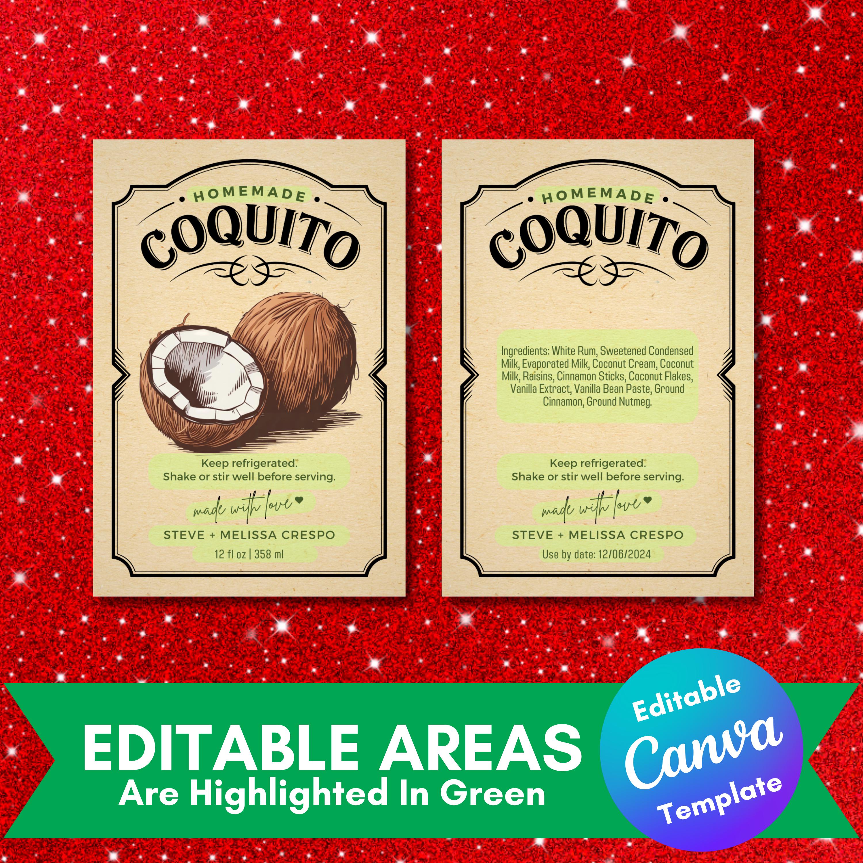 Coquito Bottle Label Template Customizable in Canva, Coquito Labels ...