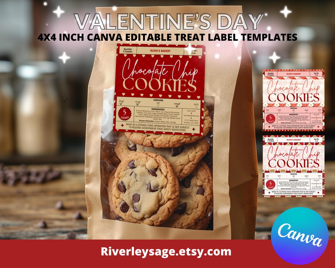 Valentine’s Day Editable Treat Label Templates, 4x4 Inch Canva ...
