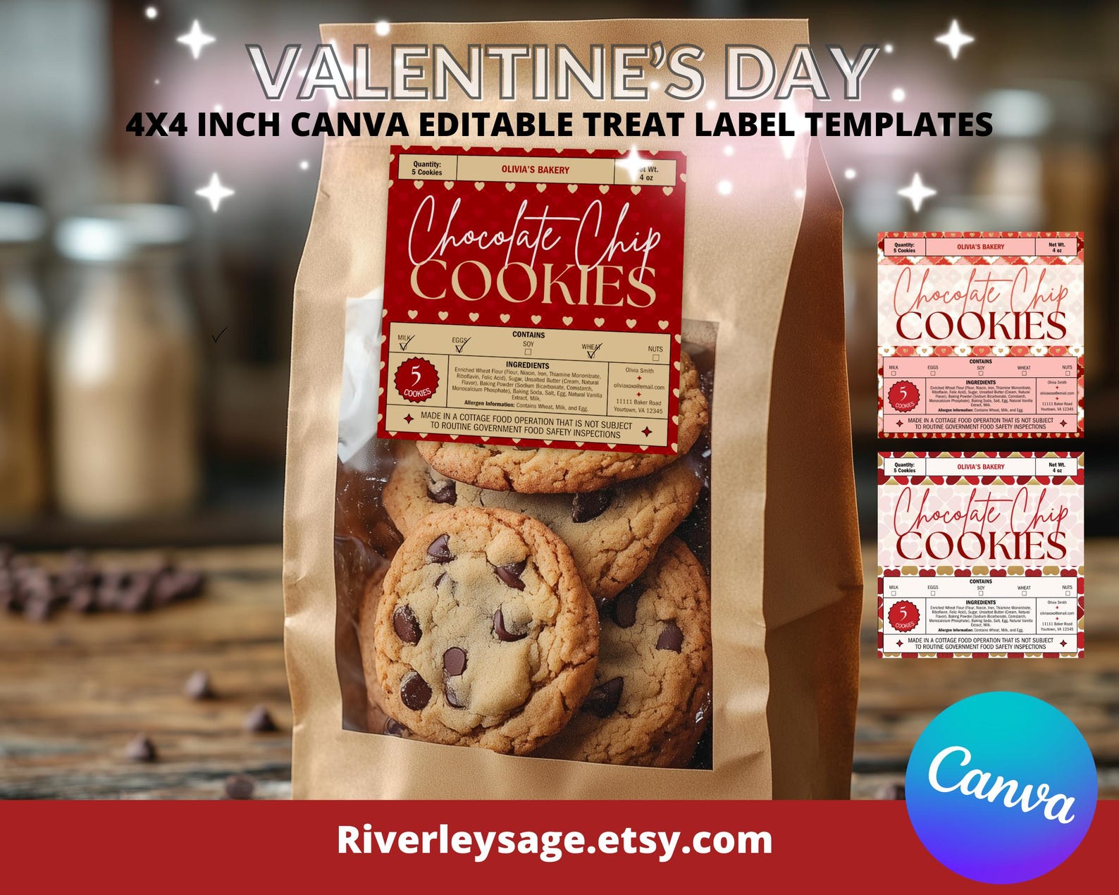Valentine’s Day Editable Treat Label Templates, 4x4 Inch Canva ...