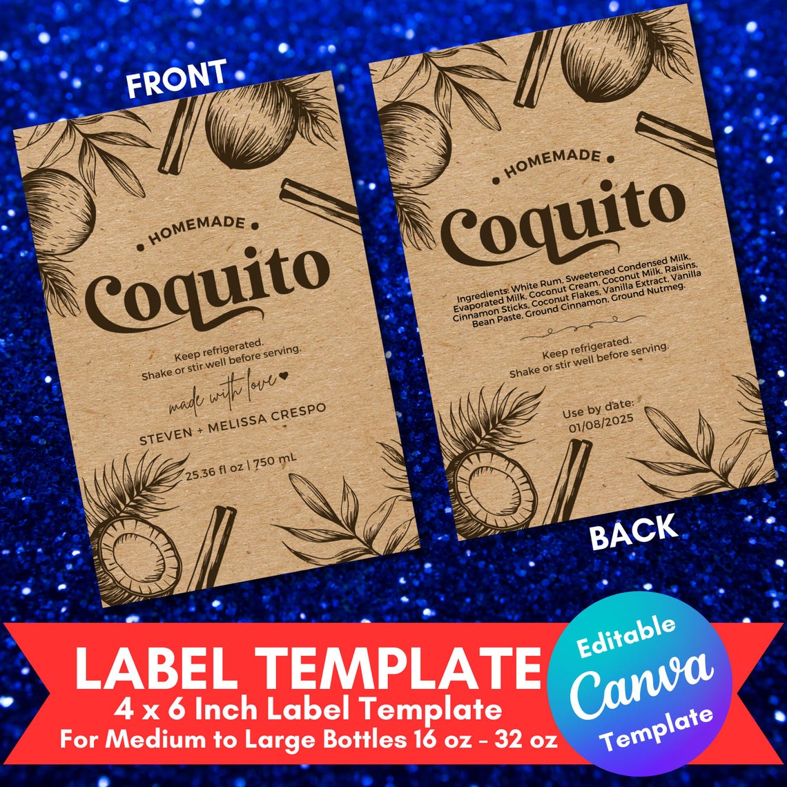 Editable Coquito Label Template - Natural Kraft Aesthetic, 4 X 6 Inch Label Customizable Coquito ...